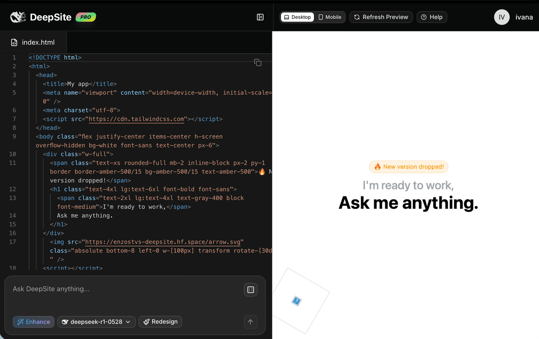 DeepSite (Vibe Coding)